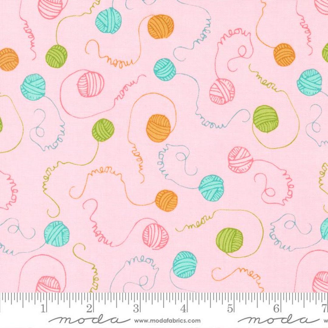 Moda Here Kitty Kitty Pink Yarn Balls HALF YARD #20834-17 1/2 Yard ...