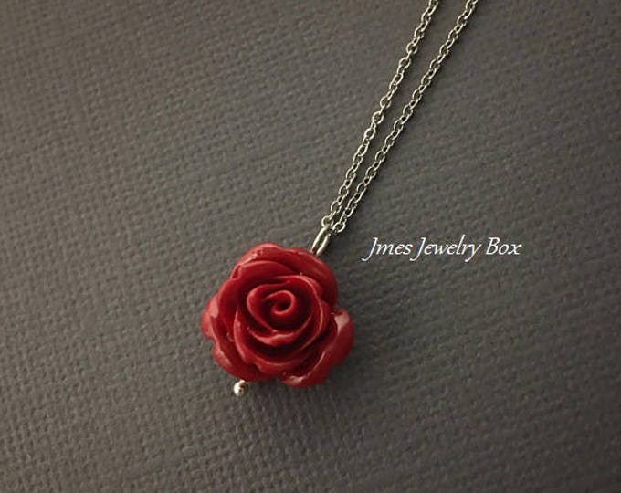 Dark Red Rose Necklace Red Rose Pendant Red Rose Jewelry - Etsy