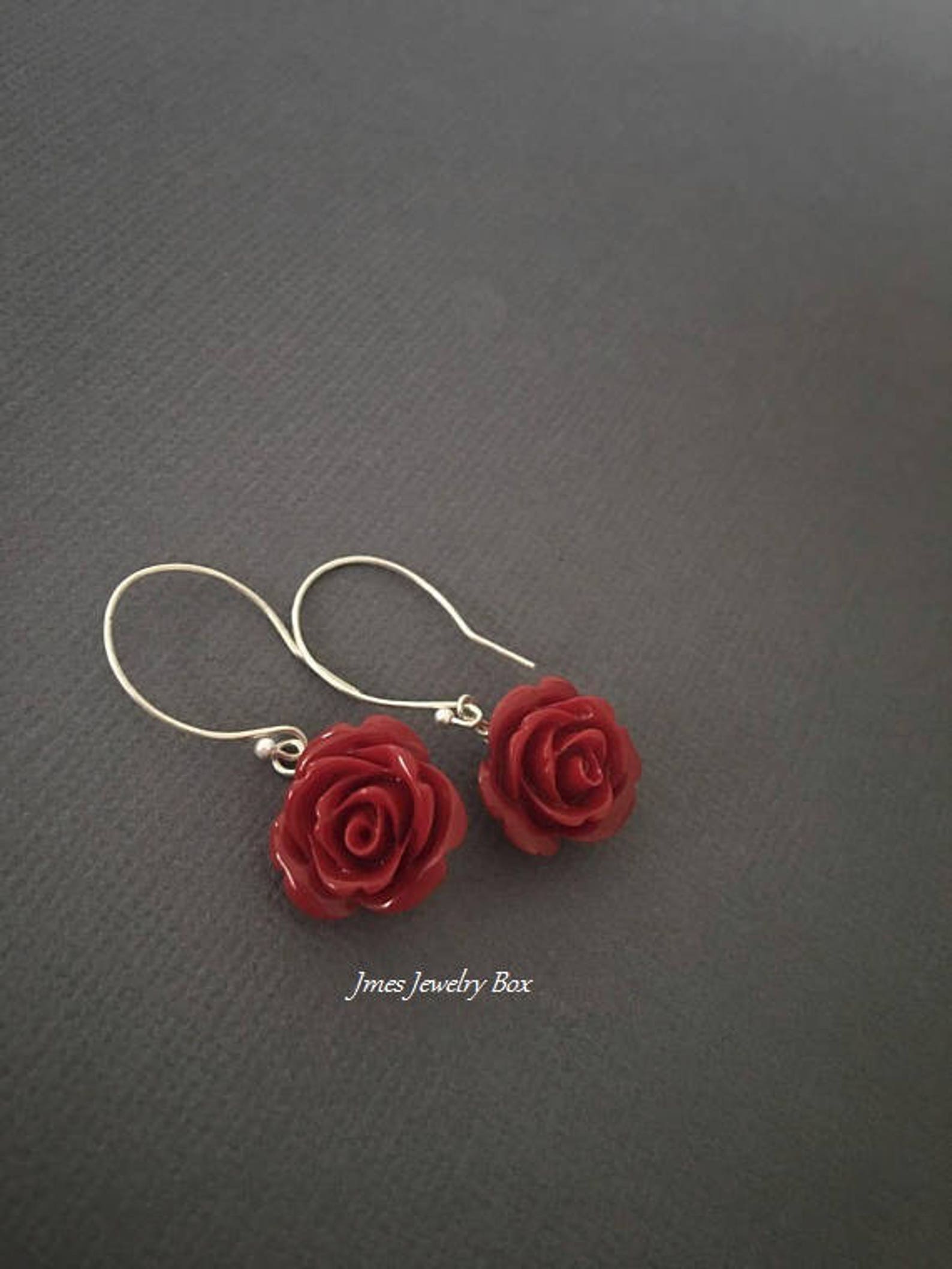 Red Rose Earrings, Rose Earrings, Red Flower Earrings, Beauty and the ...