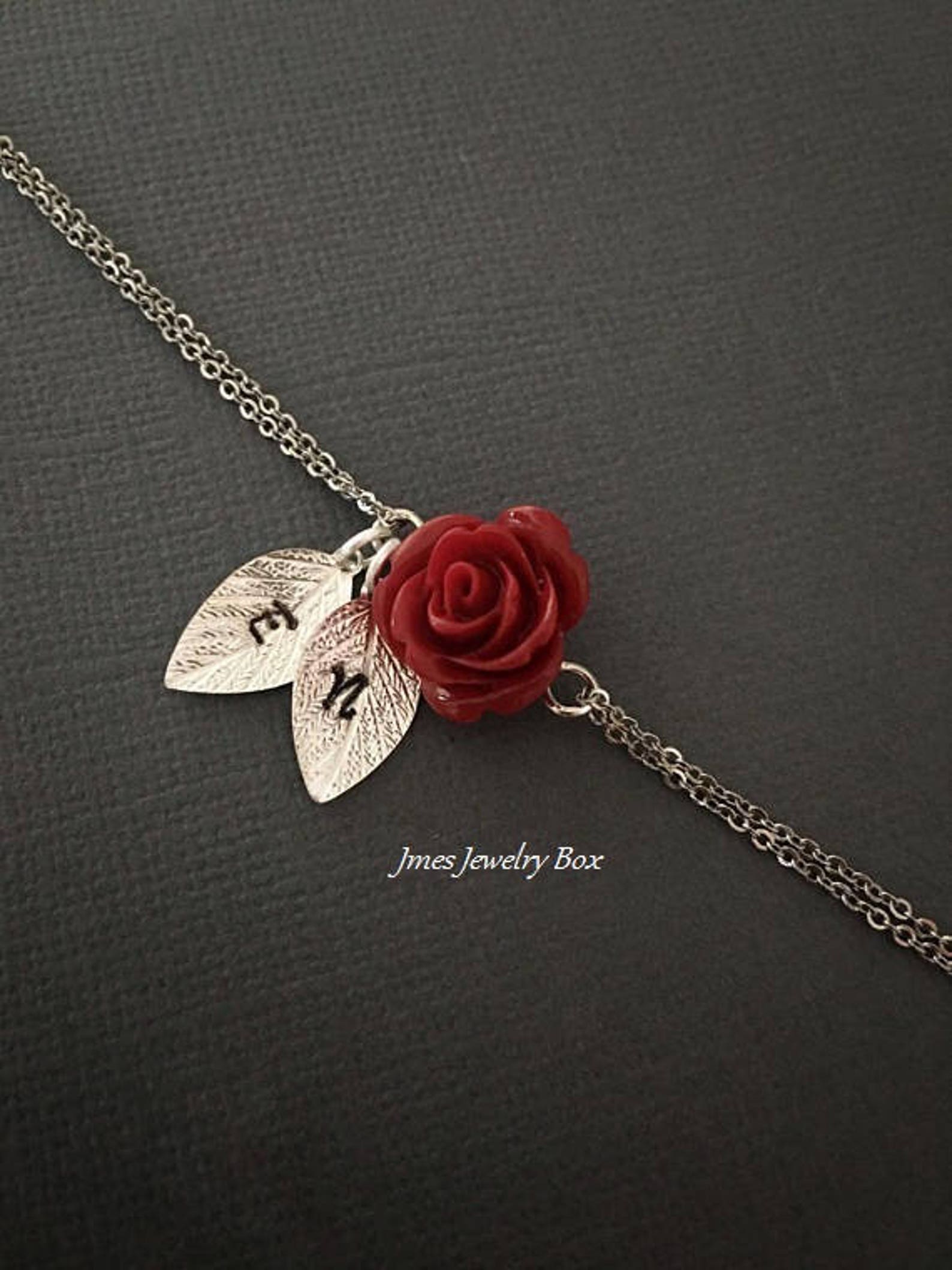 Silver Double Chain Red Rose Bracelet With Initials Red Rose - Etsy