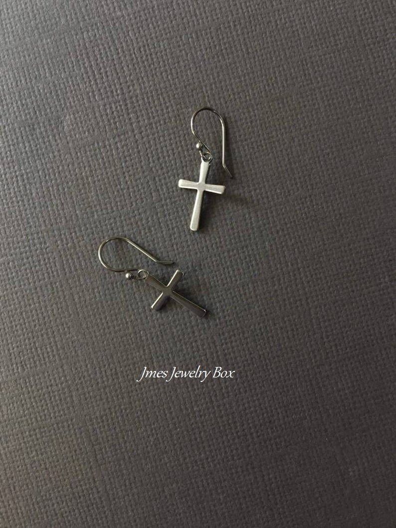 Tiny Silver Cross Earrings, Little Silver Cross Earrings, Simple Cross ...