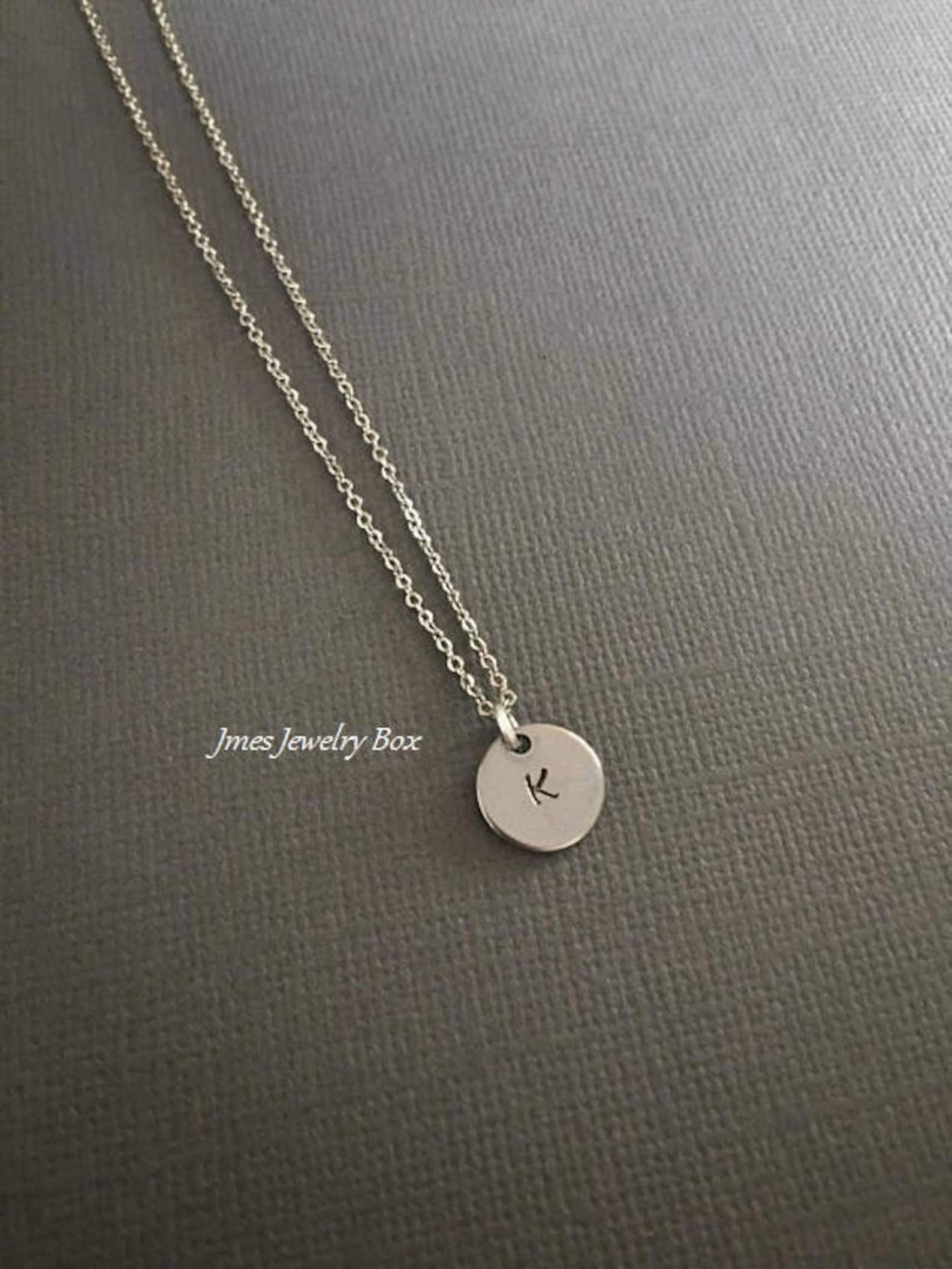 Little Initial Disc Necklace, Silver Initial Necklace, Dainty Initial ...