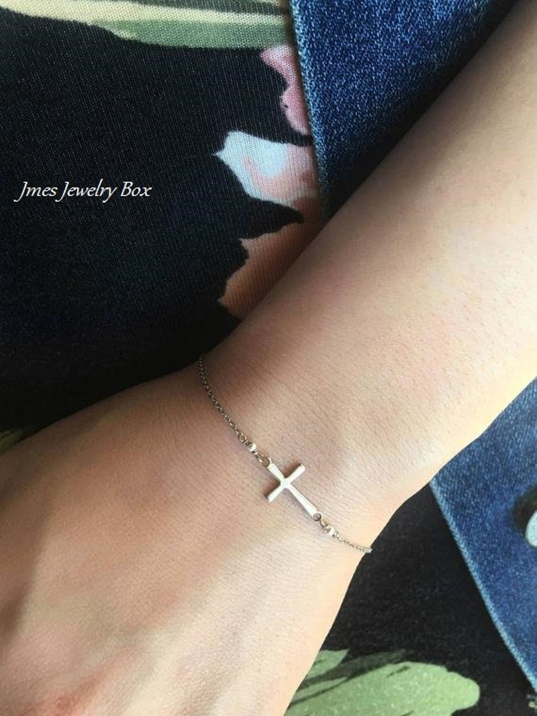 Little Silver Cross Bracelet, Tiny Silver Cross Bracelet, Sideways ...