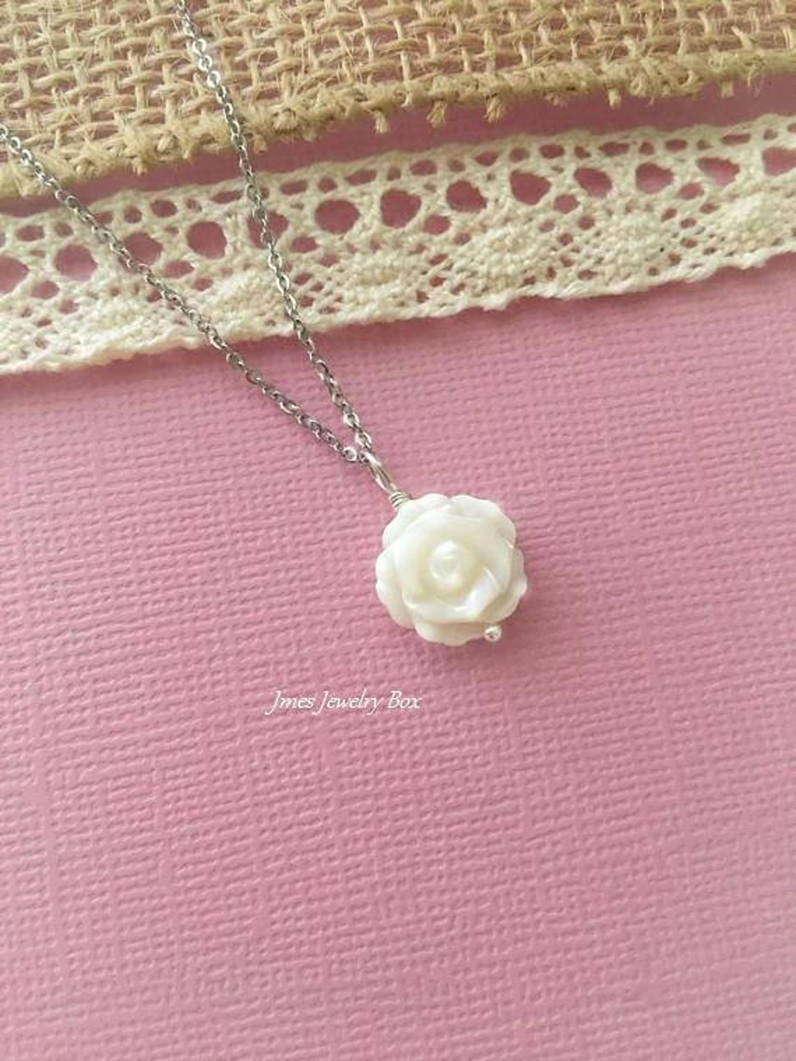 White shell rose earring and necklace set White rose jewelry | Etsy