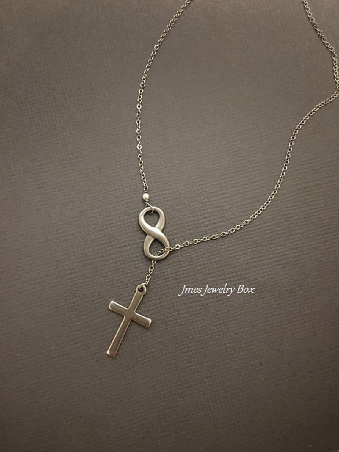 Silver Cross and Infinity Lariat Necklace Infinity Cross | Etsy