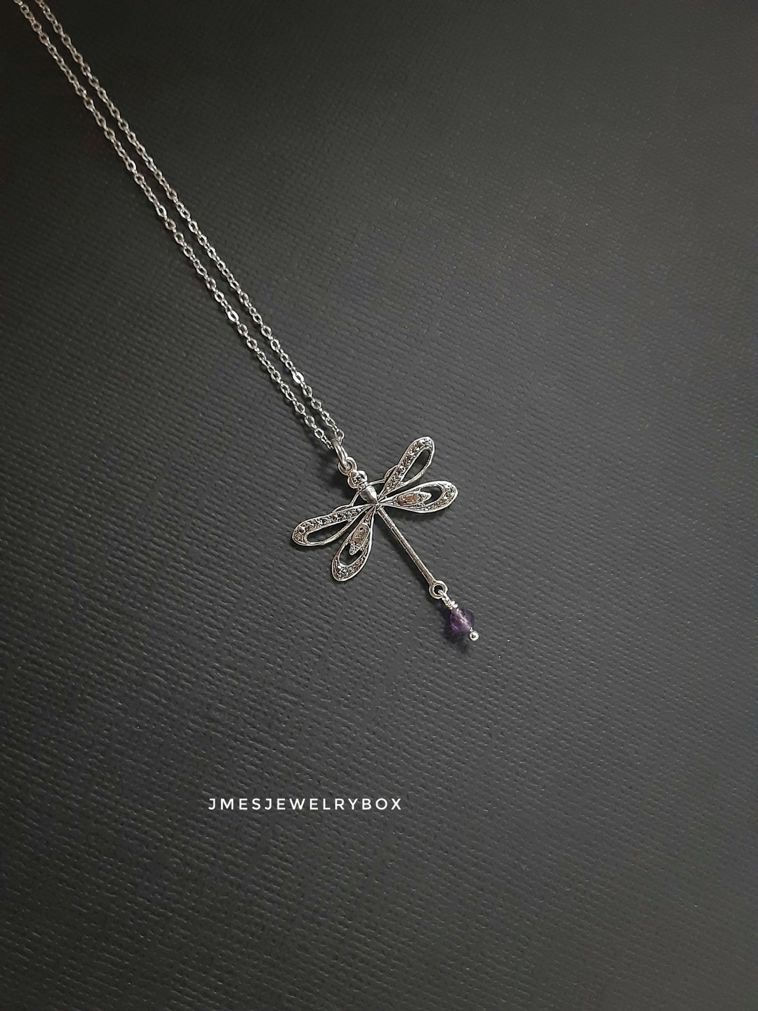 Silver Dragonfly Necklace With Amethyst, Silver Dragonfly Pendant ...