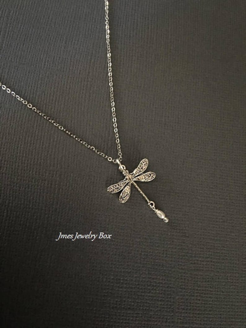 Silver dragonfly necklace with tiny freshwater pearl Silver | Etsy
