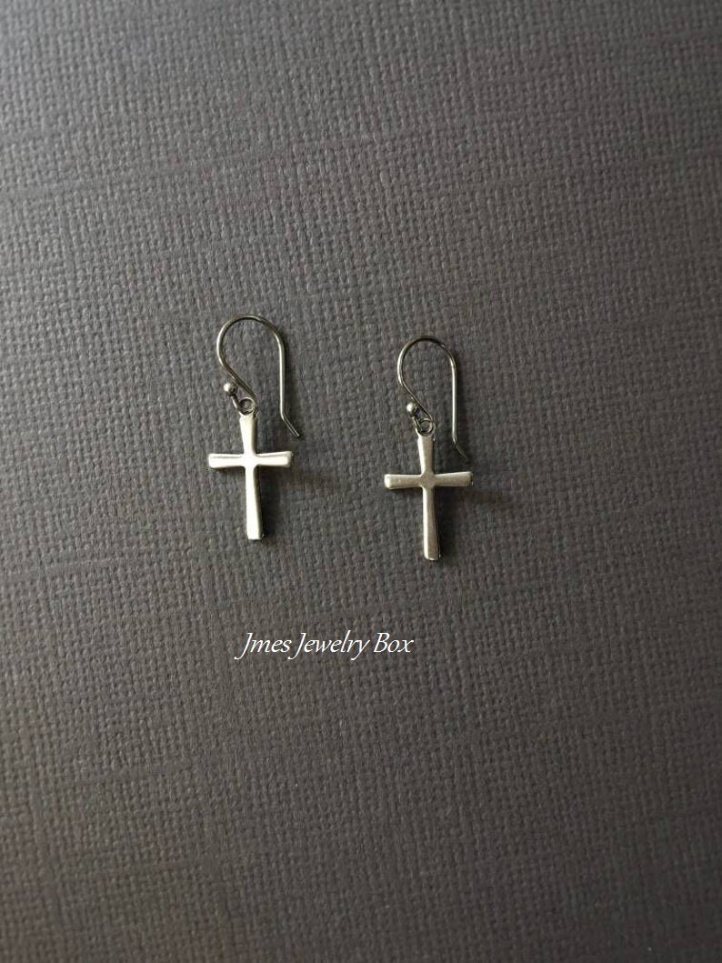Tiny Silver Cross Earrings, Little Silver Cross Earrings, Simple Cross ...