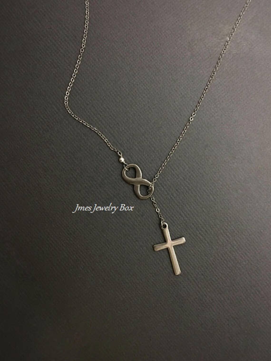 Silver cross and infinity lariat necklace Infinity cross | Etsy