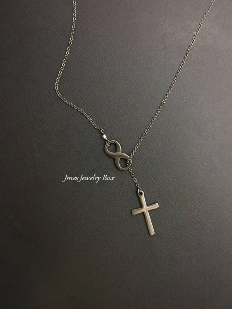 Silver Cross and Infinity Lariat Necklace Infinity Cross | Etsy