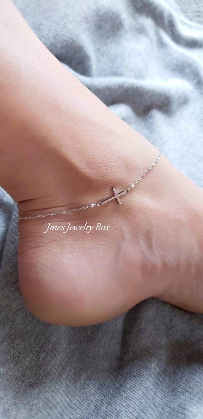Little silver cross anklet Tiny silver cross anklet Sideways | Etsy