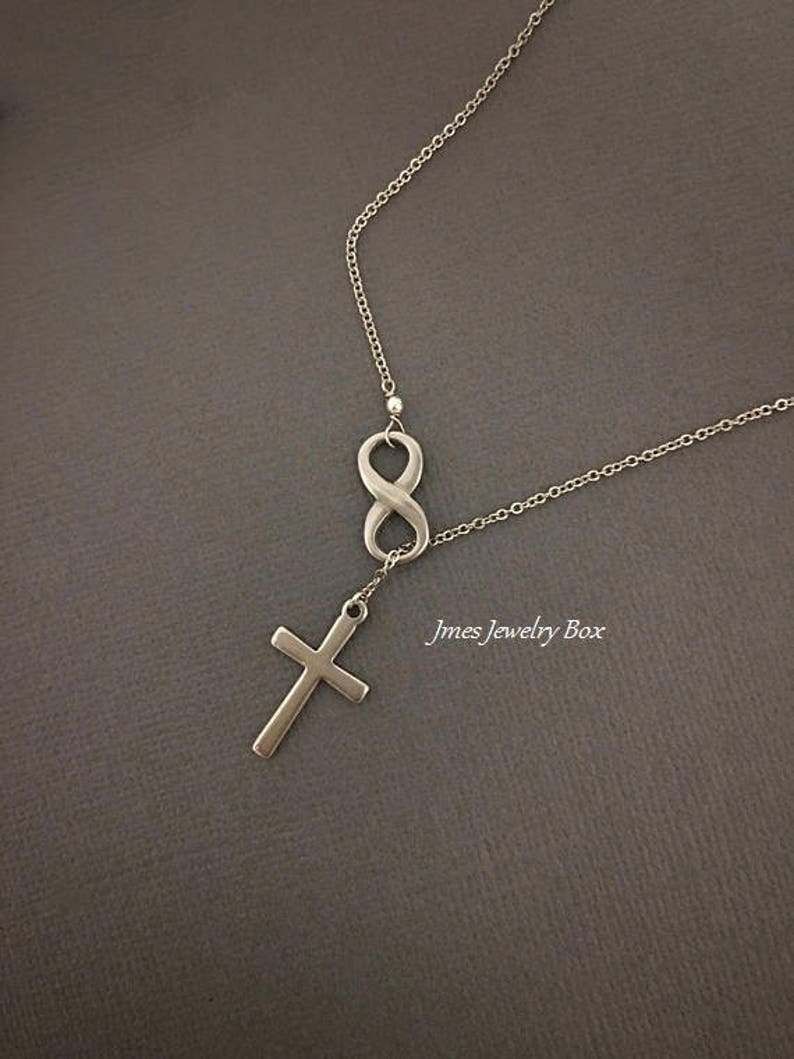 Silver Cross and Infinity Lariat Necklace Infinity Cross | Etsy