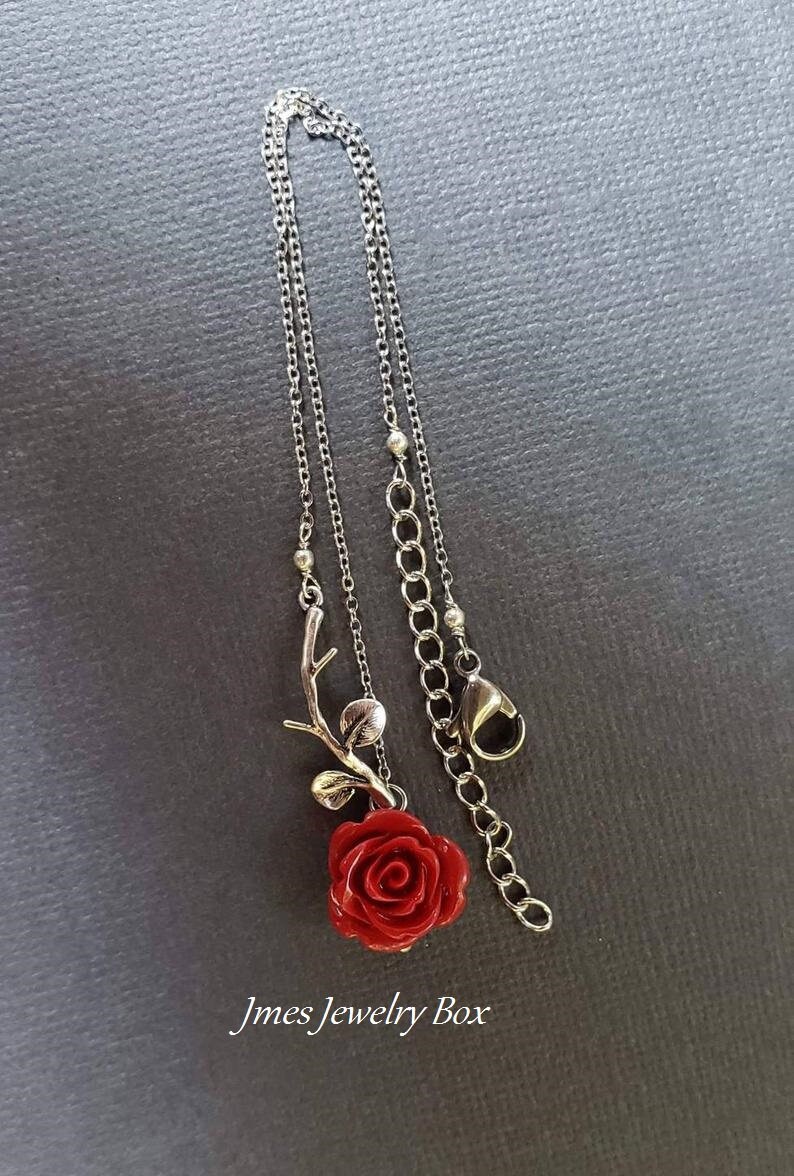 Silver Branch and Red Rose Anklet Rose Branch Anklet Red - Etsy