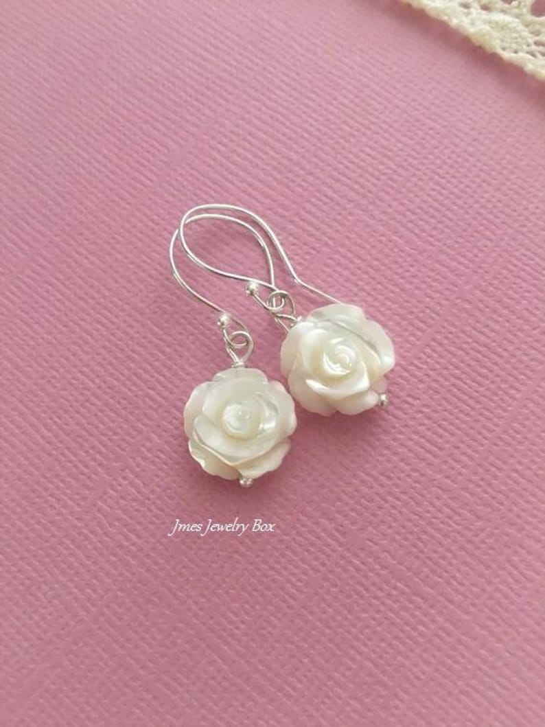White shell rose earring and necklace set White rose jewelry | Etsy