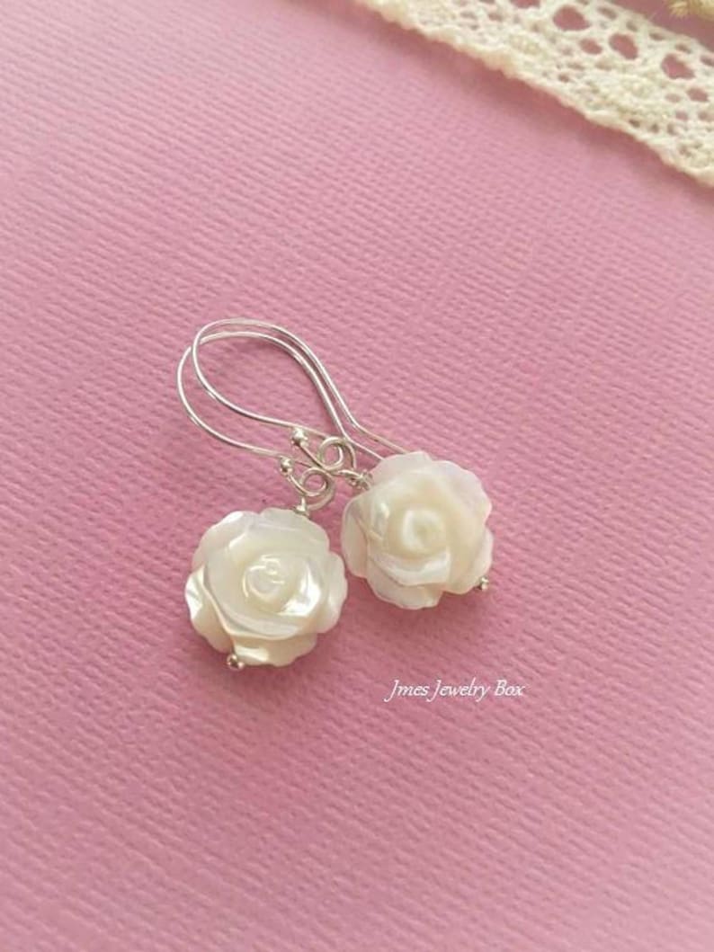 White Shell Rose Earring and Necklace Set White Rose Jewelry - Etsy