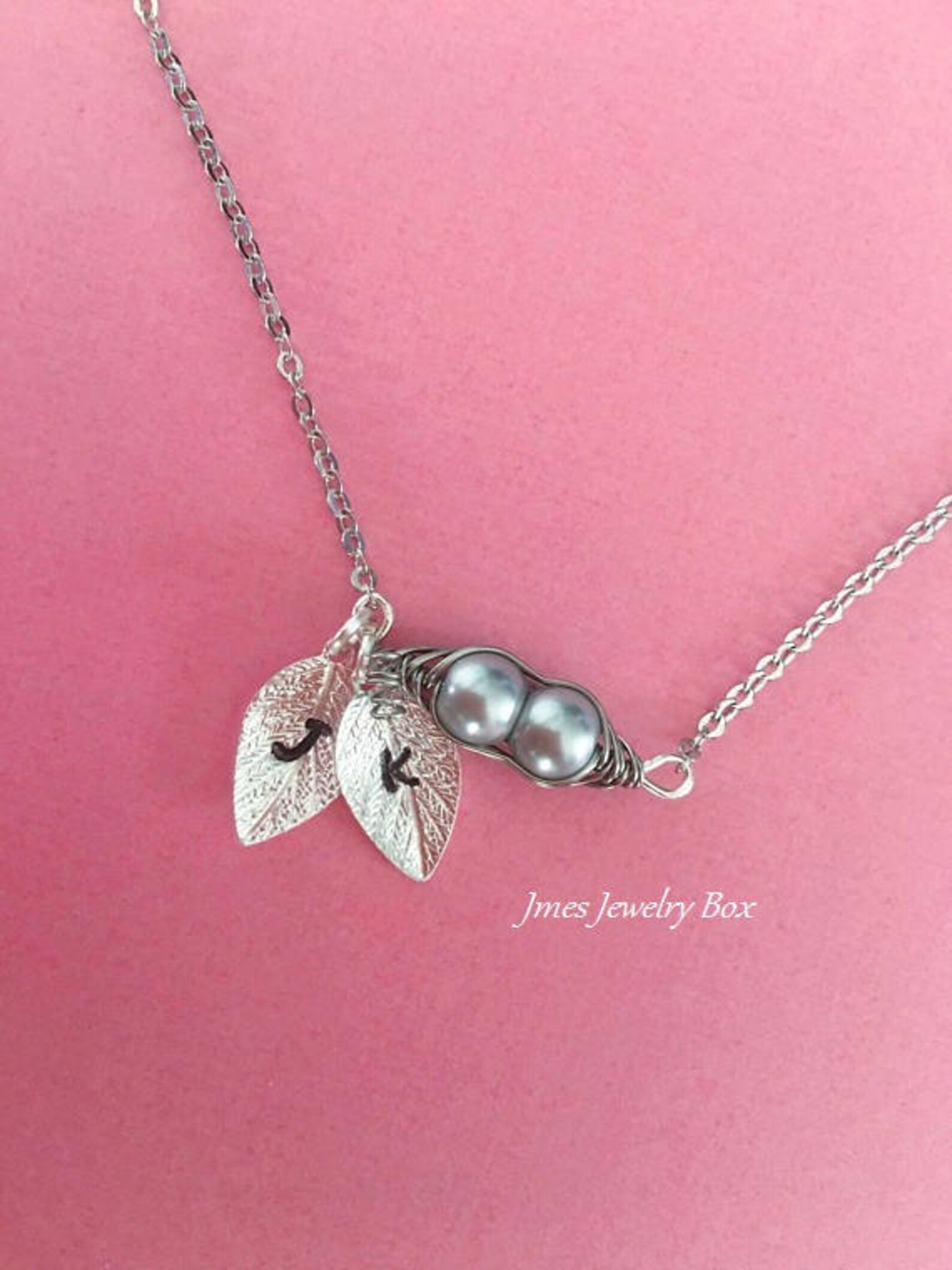 Two Peas in a Pod Necklace With Initial Leaves 2 Peas in a | Etsy