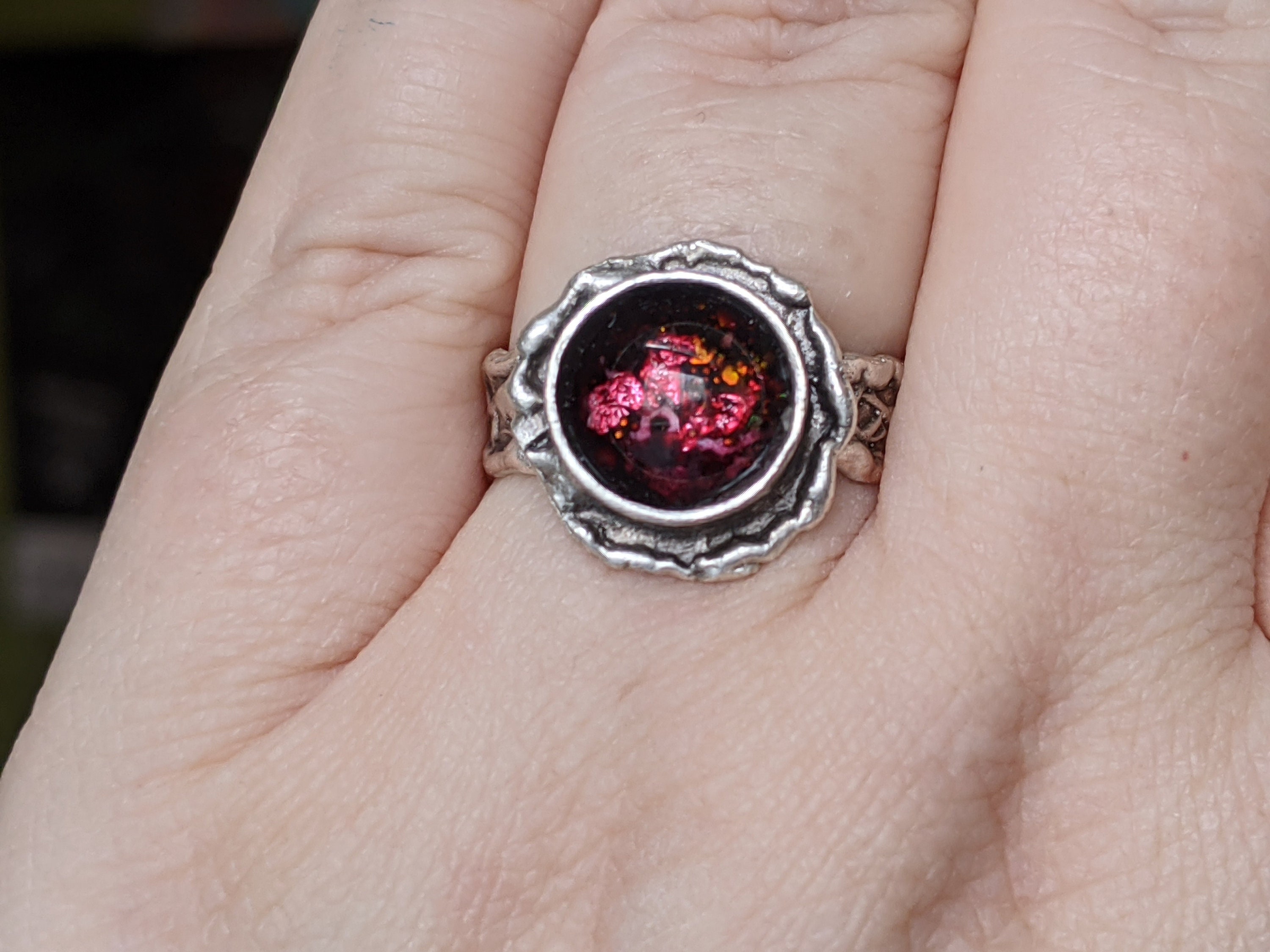 Alcohol Ink Ring Adjustable Ring Garnet Ring Sparkle Ring - Etsy