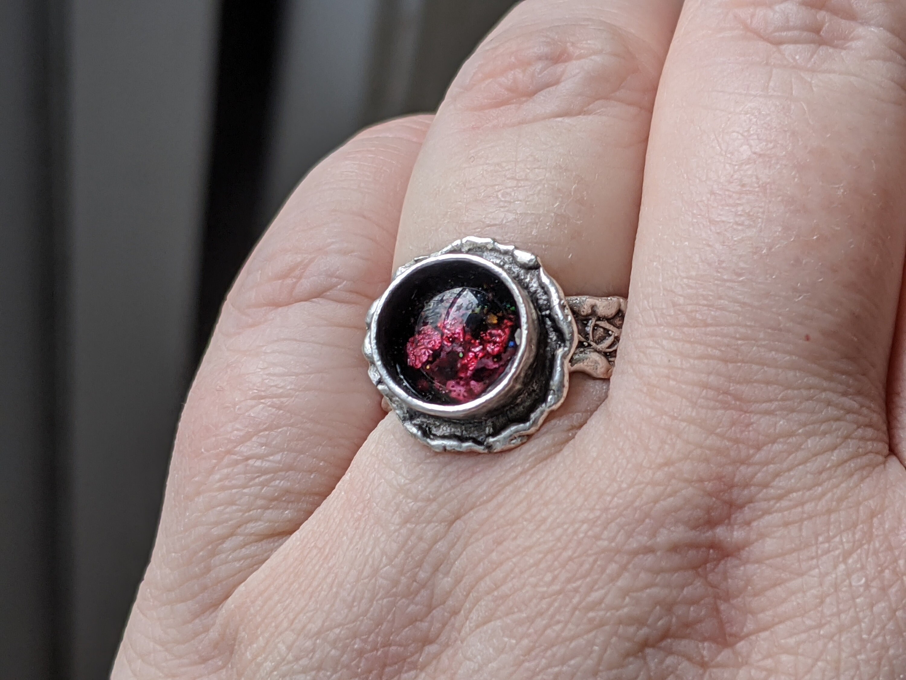 Alcohol Ink Ring Adjustable Ring Garnet Ring Sparkle Ring - Etsy