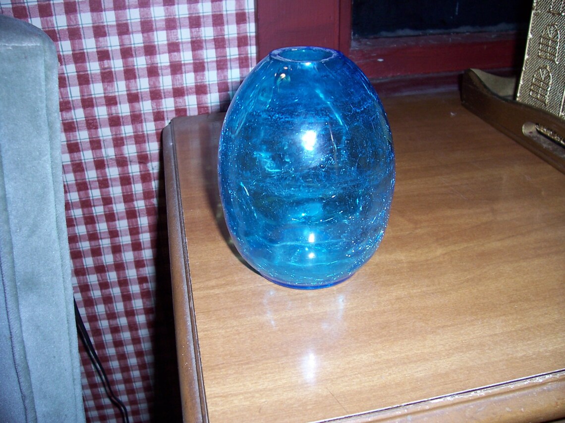 Vintage Crackle Glass Flat Back Vase - Aquamarine - Etsy