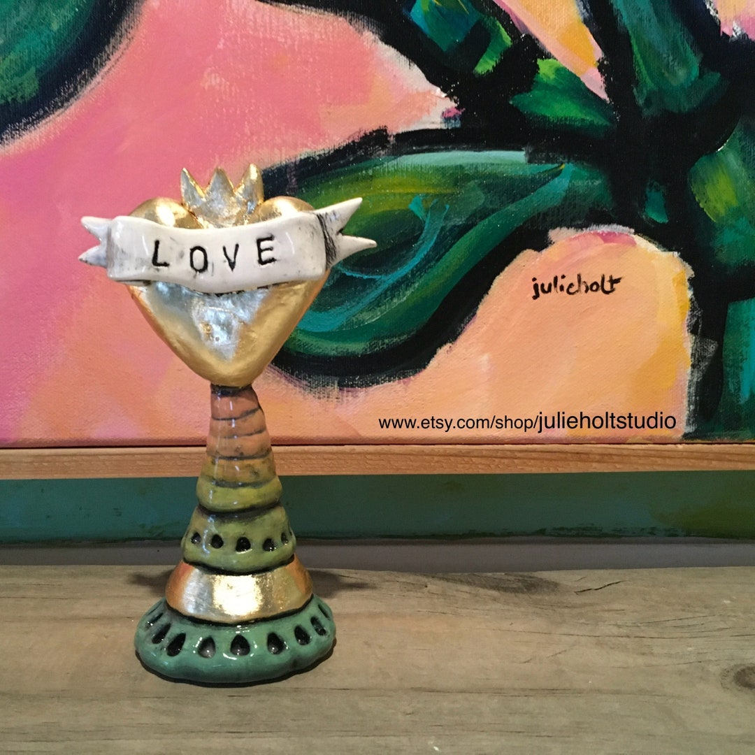 Valentine Totem, LOVE Banner, GOLD HEART, Valentine Gift, Handmade ...