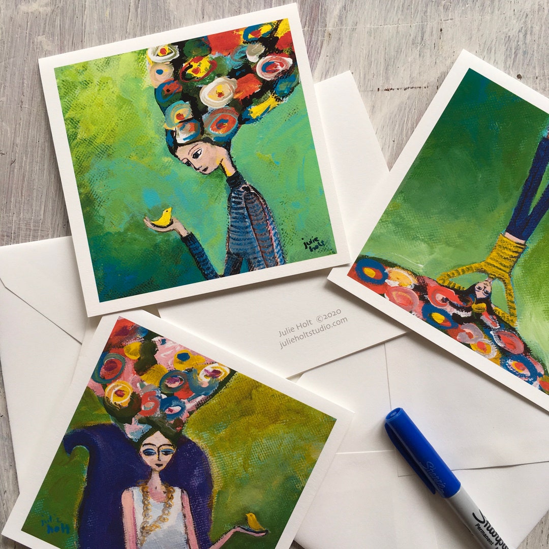 Individual Greeting Card With Envelope, Flower Head Girl - Etsy