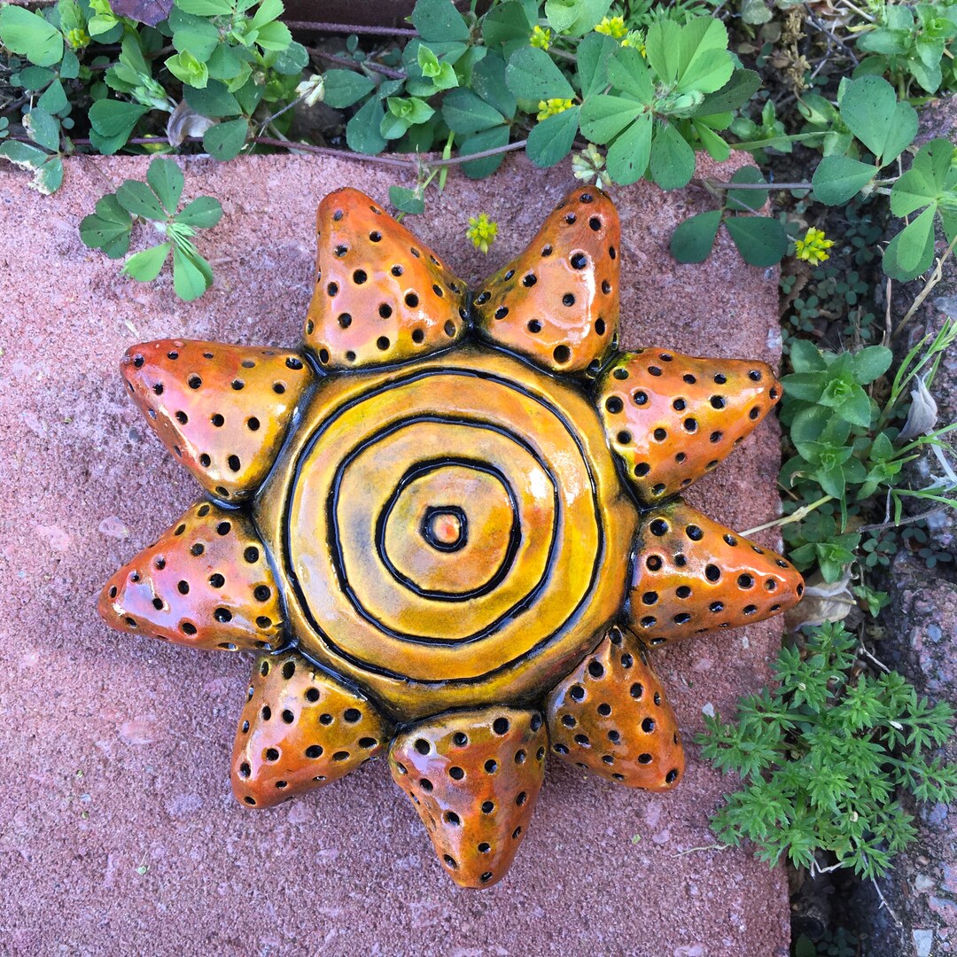 4” Handmade Ceramic SUN Wall Hanging, Pottery, Happy Art, Sculpture ...