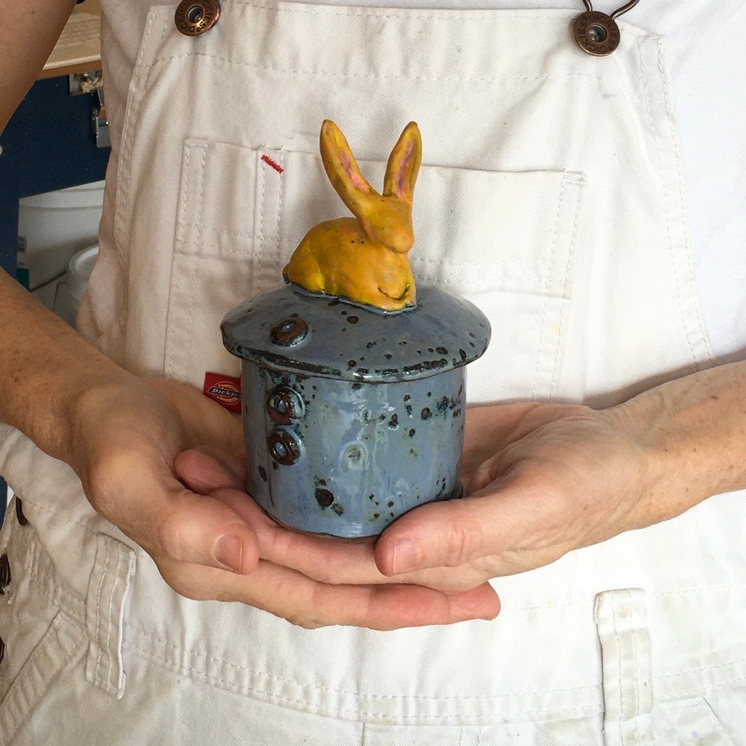 Mini Bunny Pot, Handmade Ceramic Lidded Pot, Rabbit, Julieholtstudio ...