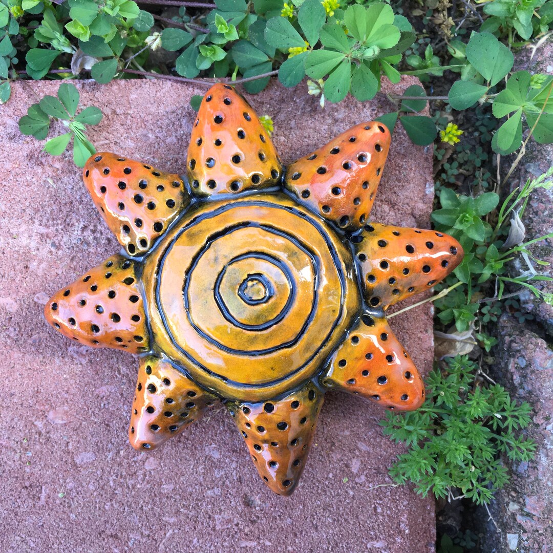 4” Handmade Ceramic SUN Wall Hanging, Pottery, Happy Art, Sculpture ...