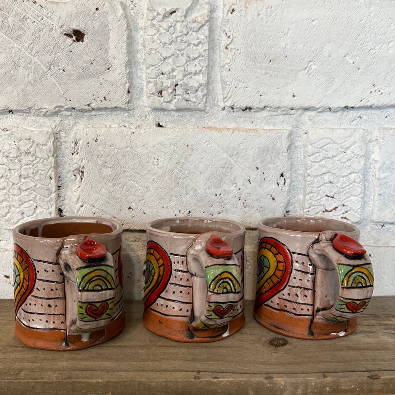 Handmade RAINBOW HEART Mug Hand Carved Small Batch Pottery - Etsy