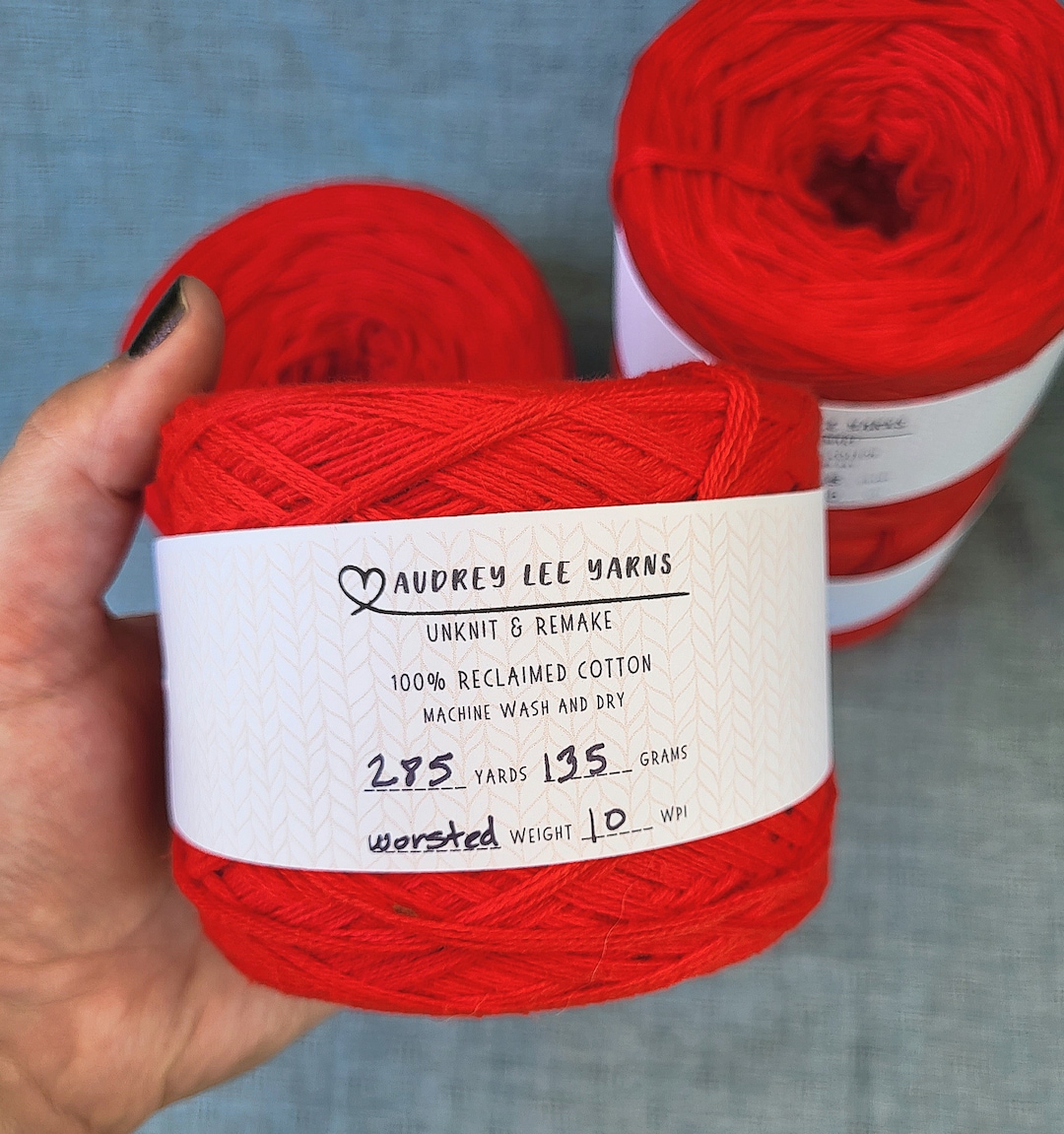 Worsted Weight Cotton Yarn, 100% Reclaimed Yarn, Red - Etsy