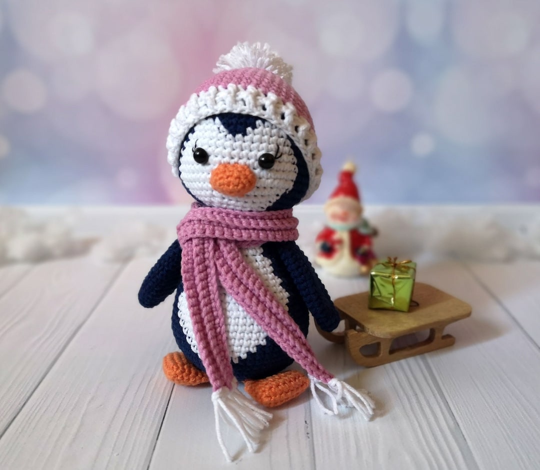 Handmade Penguin Toy in Pink Hat, Eco-friendly Xmas Penguin Doll for ...
