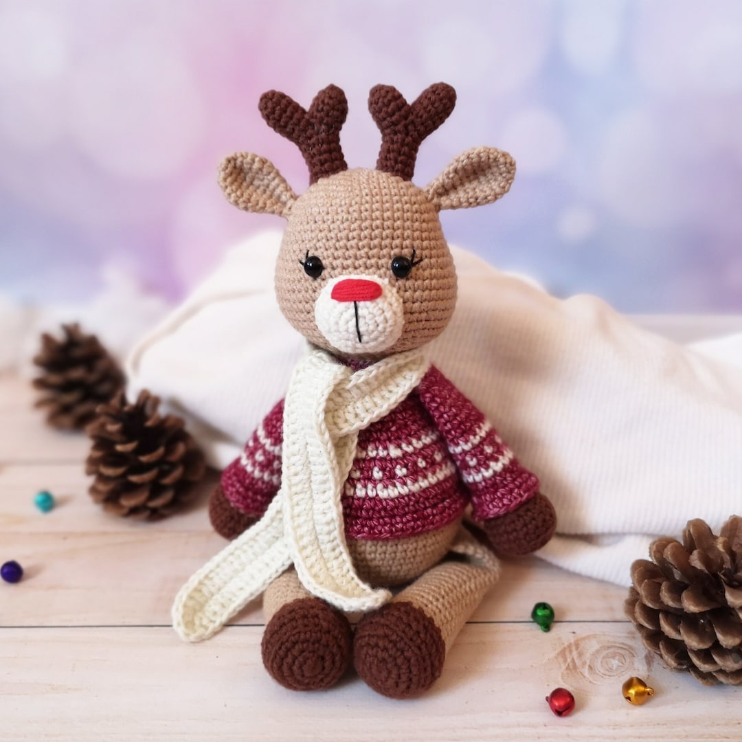 Rudolf Reindeer Crochet Pattern Christmas Deer Amigurumi Pattern Pdf ...