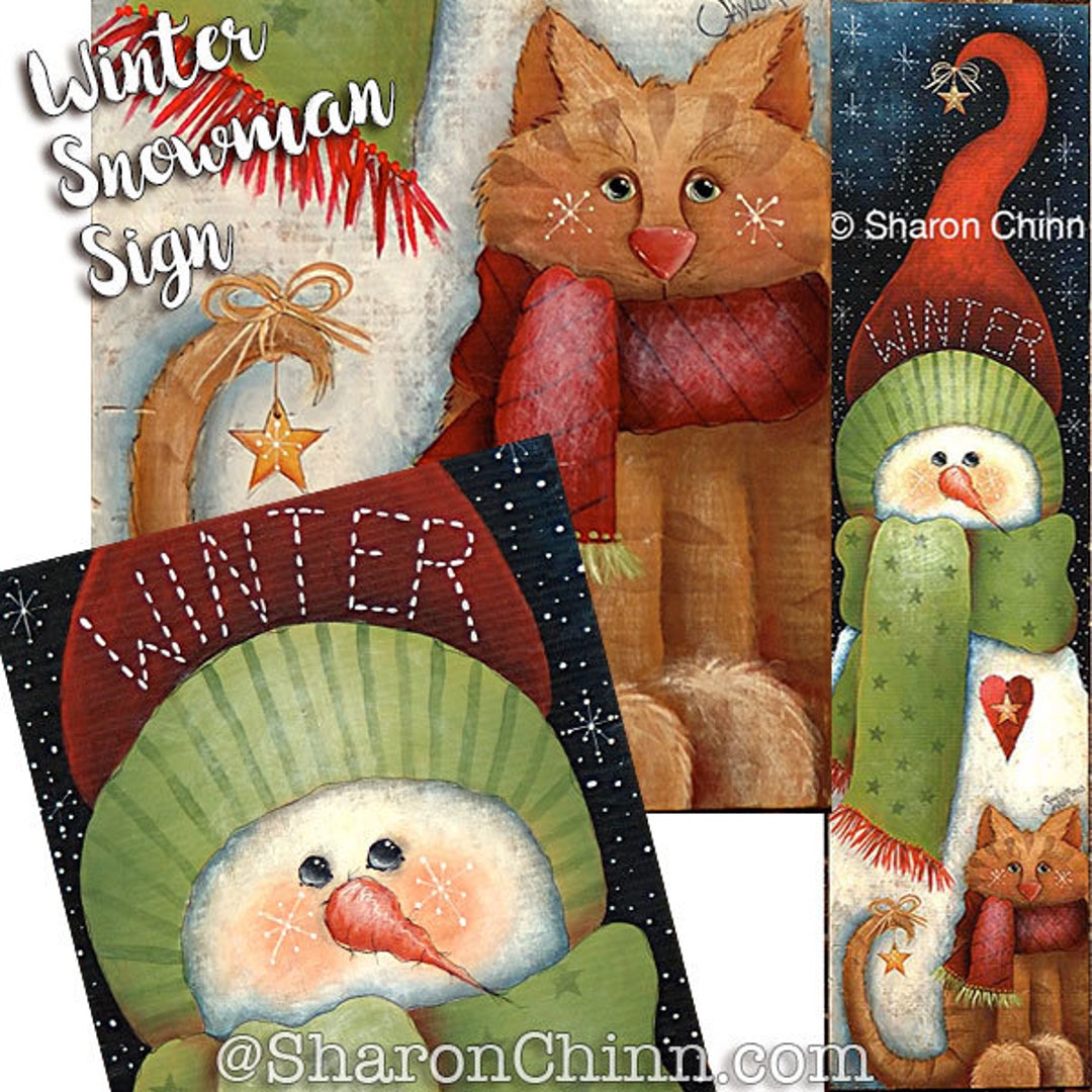 Snowman and Cat Painting Pattern by Download, Winter Snowman Sign ...