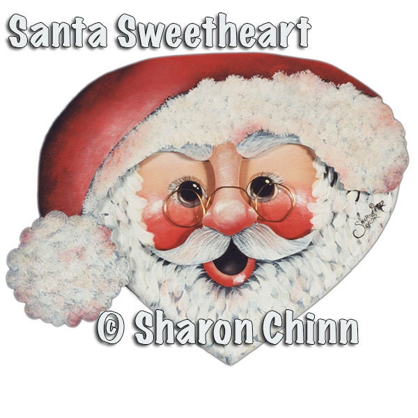 Santa Face on Heart Painting Pattern by Download, Sweet Heart Santa ...