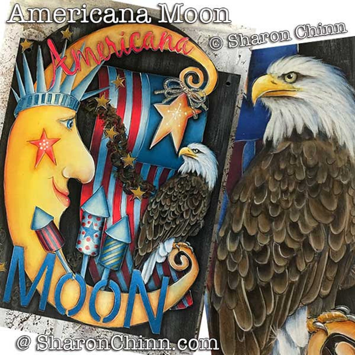 Americana Moon With Bald Eagle Painting Pattern by Download, Sharon ...