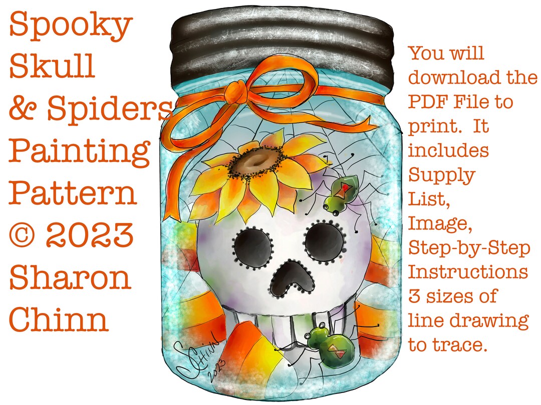 Spooky Skull, Spiders, Candy Corn Ornament or Plaque Painting Pattern ...