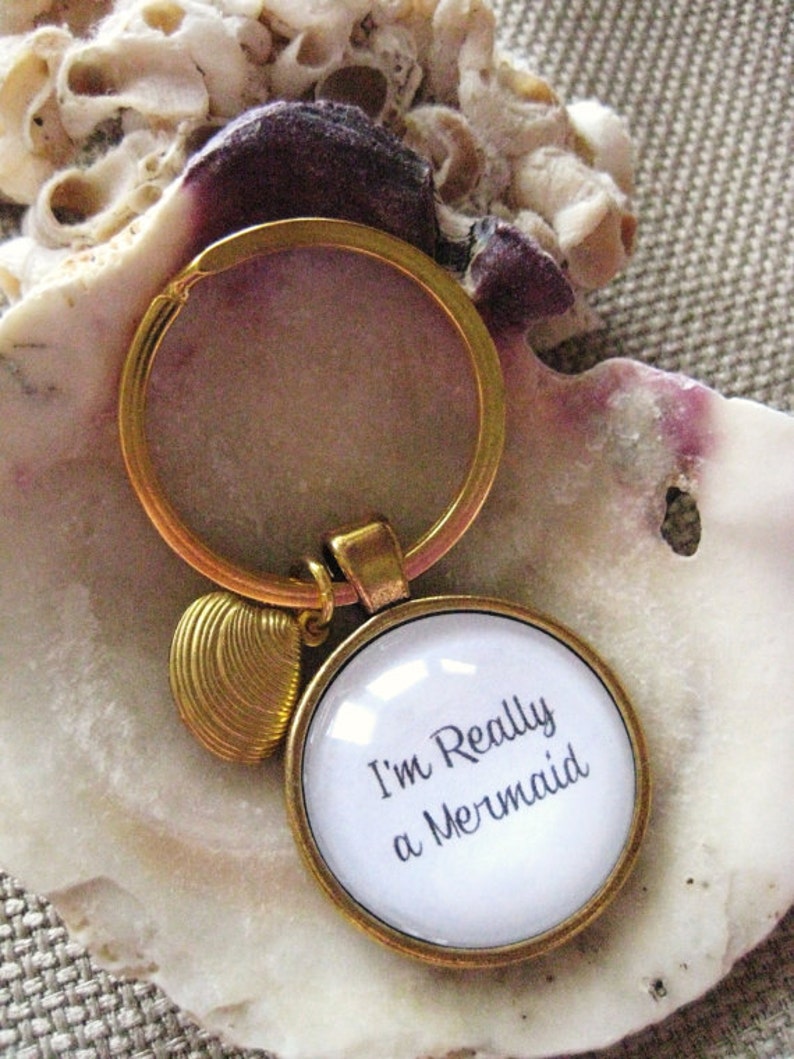 I'm Really A Mermaid Key Ring, Antique Gold Key Ring, Gold Mermaid ...