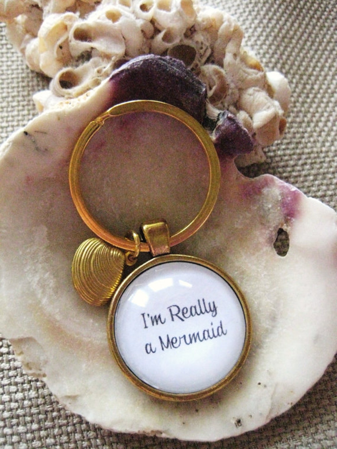 I'm Really A Mermaid Key Ring, Antique Gold Key Ring, Gold Mermaid ...