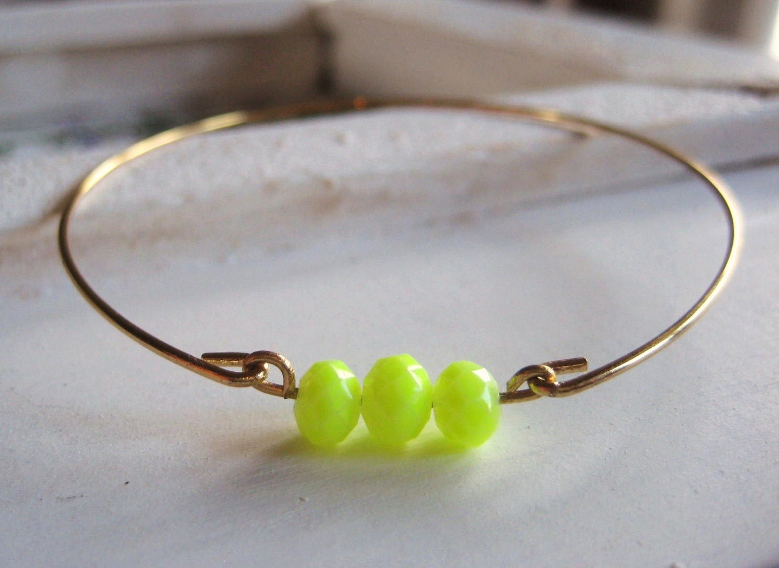 Neon Yellow Bead Bracelet, Neon Yellow Bangle, Neon Jewelry, Bar Bead ...