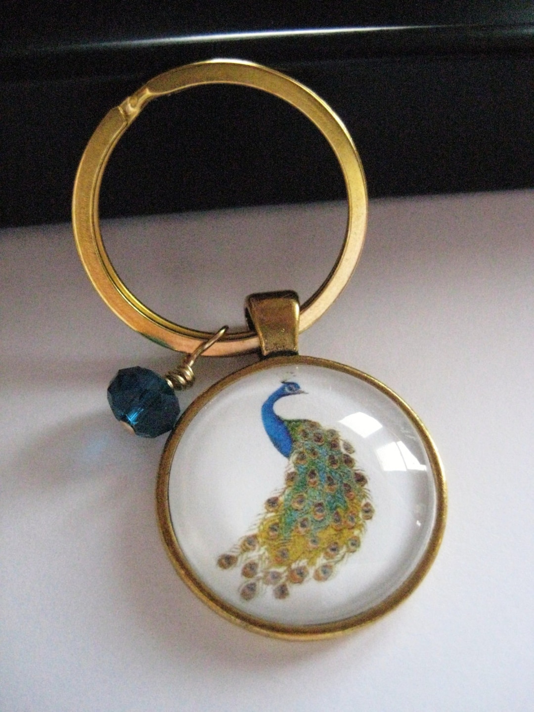 Peacock Key Ring, Antique Gold Key Ring, Vintage Peacock, Peacock Blue ...