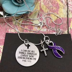Purple Ribbon Necklace - I Can Do All Through Christ - Epilepsy ...