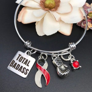 Red and White Ribbon Total Badass Charm Bracelet Aplastic Anemia, DVT ...