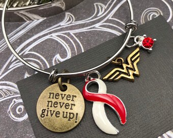 Red and White Ribbon Aplastic Anemia DVT Head & Neck | Etsy