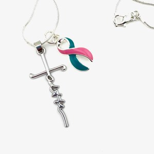 Previvor Faith Cross - Pink and Teal Ribbon - BRCA, Bilateral ...