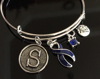 Navy Blue Ribbon Sympathy Bracelet Colon Colorectal Rectal | Etsy