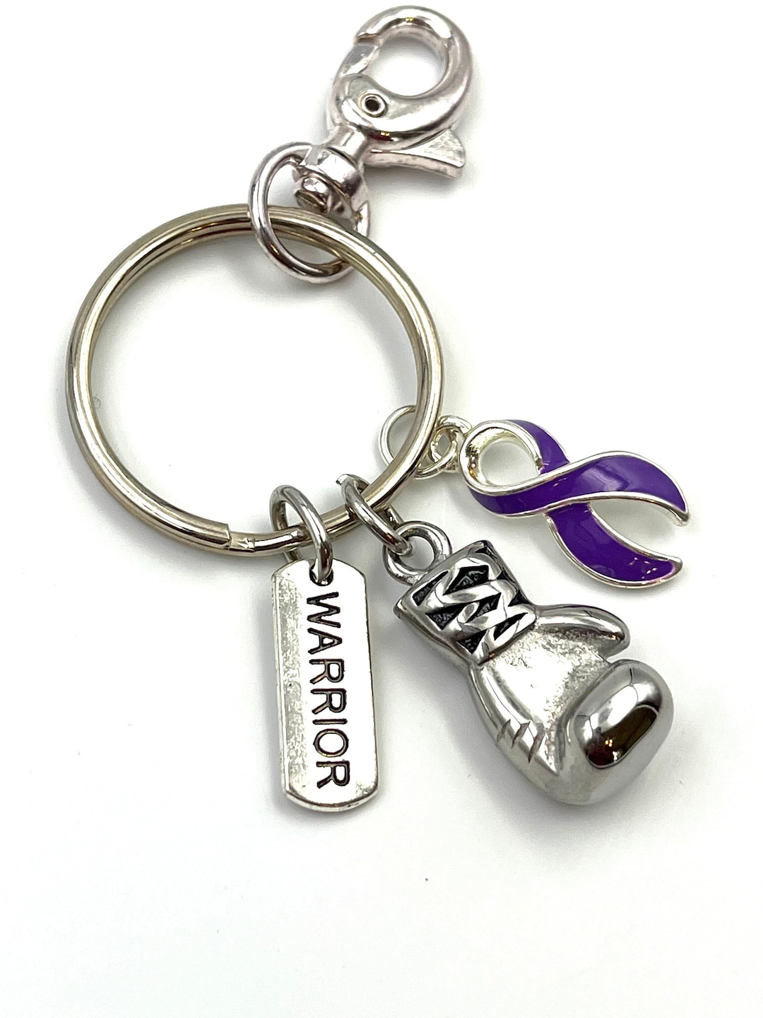 Boxing Glove Warrior Keychain / Violet Purple Ribbon / Hodgkins ...