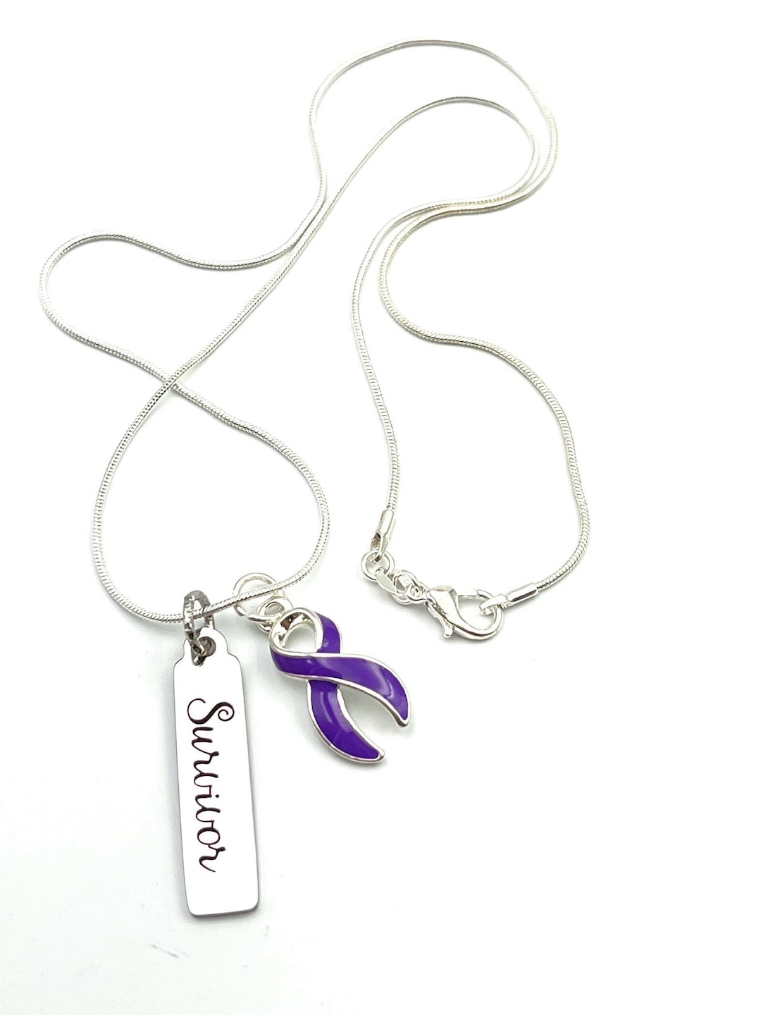 Purple Ribbon Necklace - Pancreatic Cancer, Lupus, Epilepsy, Cystic ...