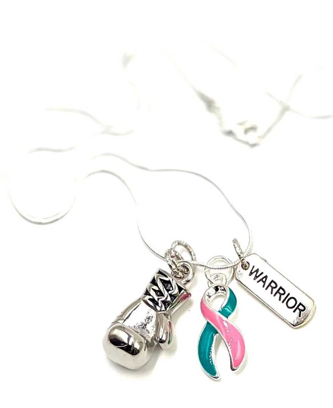 Previvor Boxing Glove Necklace Pink and Teal Ribbon BRCA, Bilateral ...