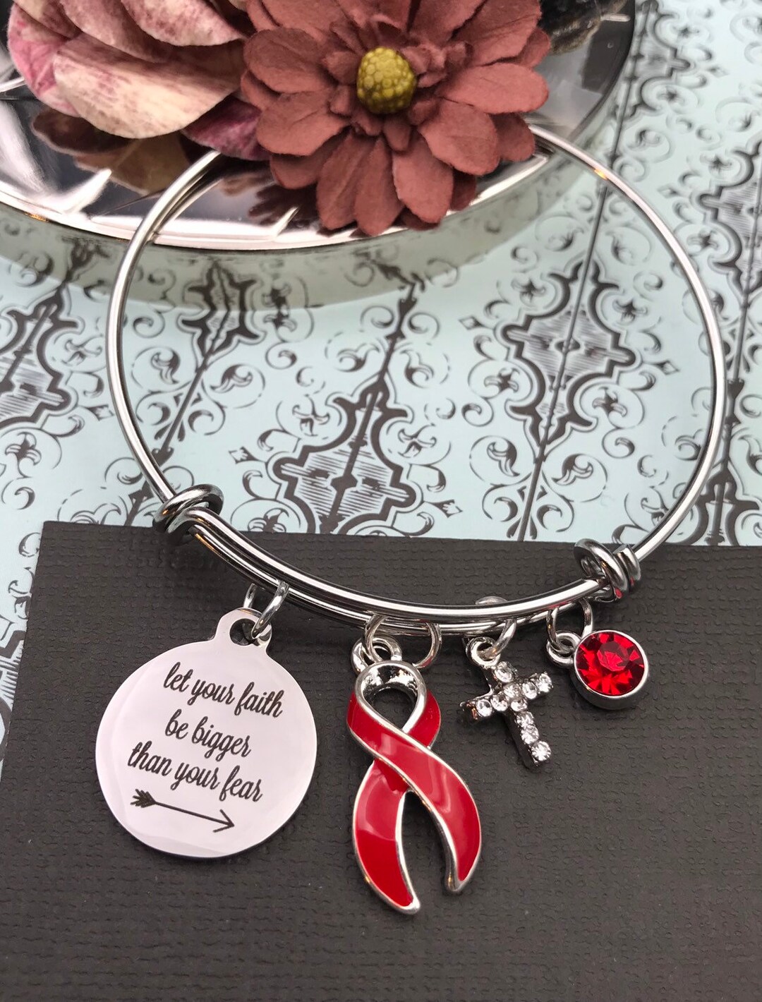 Red Ribbon Charm Bracelet / Let Your Faith / Aids HIV - Etsy