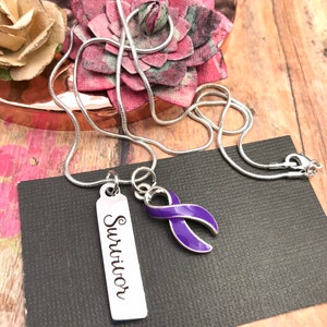 Purple Ribbon Necklace Pancreatic Cancer, Lupus, Epilepsy, Cystic ...